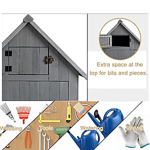 30.3" L X 21.3" W X 70.5" H Outdoor Storage Cabinet Tool Shed Wooden Garden Shed Gray