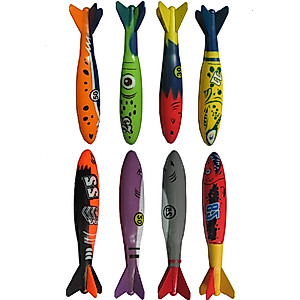 Haktoys Underwater Diving Torpedo Bandits, Swimming Pool Toy 5” Sharks Glides Up to 20 Feet Fun Water Games for Boys and Girls (Set of 8 Pieces)