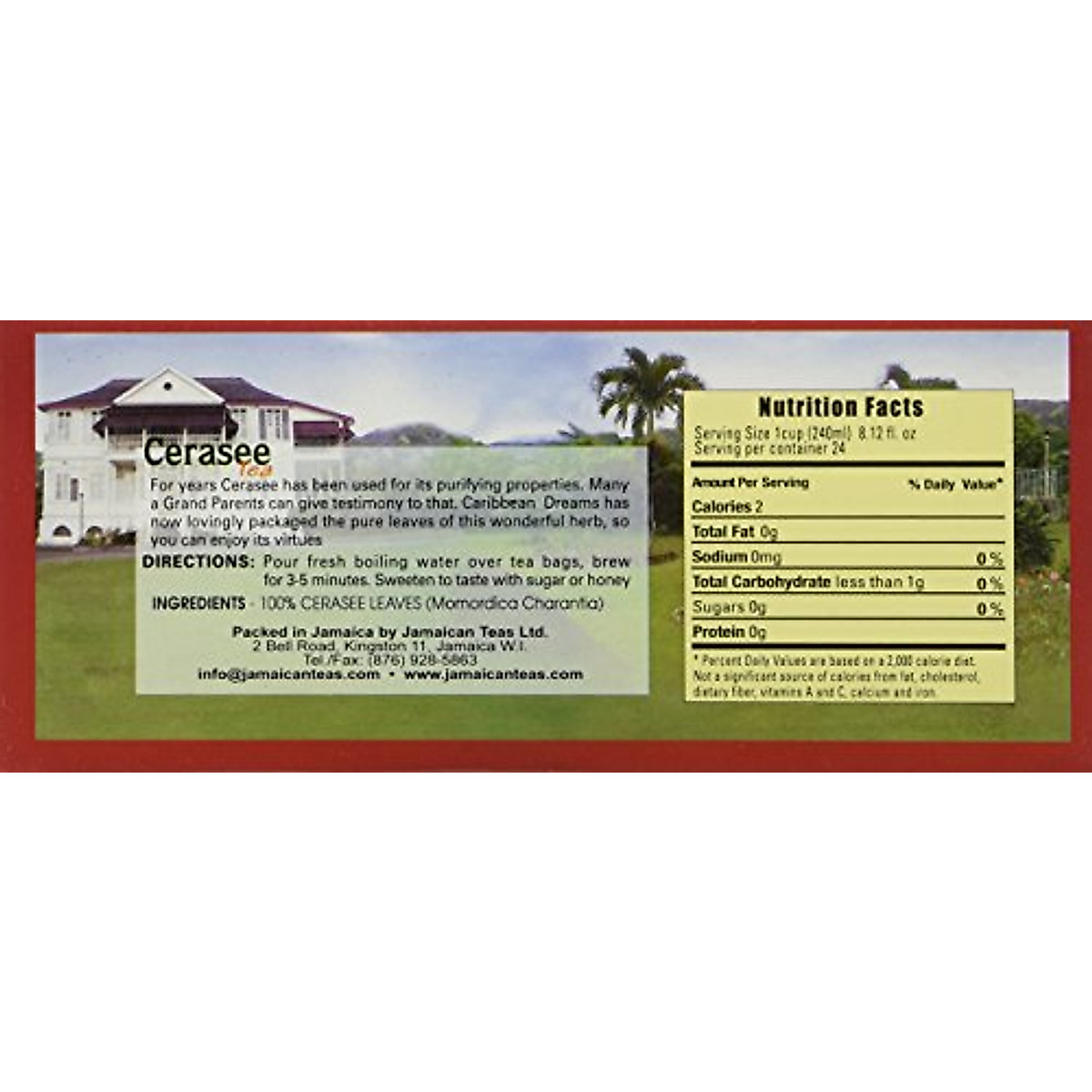 Caribbean Dreams Cerasee Tea, 20 Tea Bags, Herbal Tea, All Natural, Caffeine Free Tea, 100% Cerasee Leaves