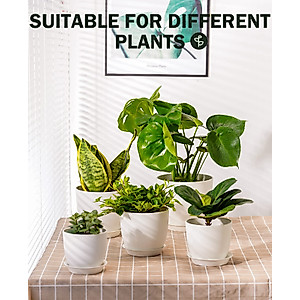 HOMENOTE Plastic Planter, 7/6/5.5/4.8/4.5 Inch Flower Pot Indoor Modern Decorative Pots for Plants with Drainage Hole and Tray for All House Plants, Succulents, Flowers, Cactus, White