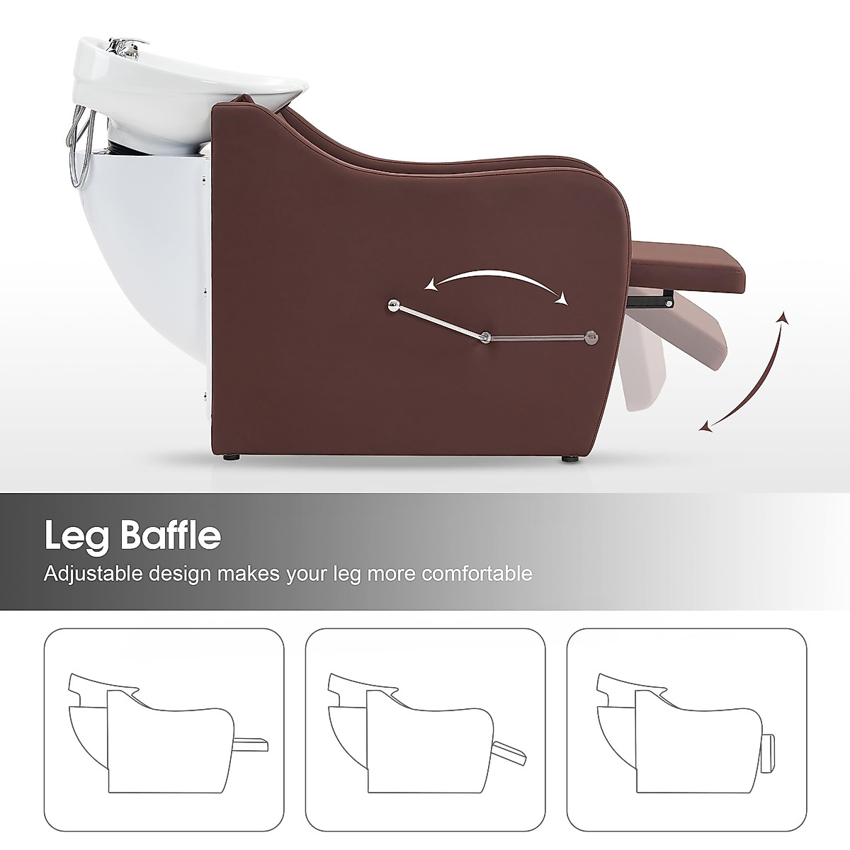 BarberPub Shampoo Barber Classic Chair, Ceramic Shampoo Bowl Sink Chair Station for Spa Beauty Salon 9090