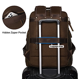 TIDING Full Grain Leather 15.6 Inch Laptop Backpack For Men Large Capacity Business Travel Overnight Shoulder Daypacks