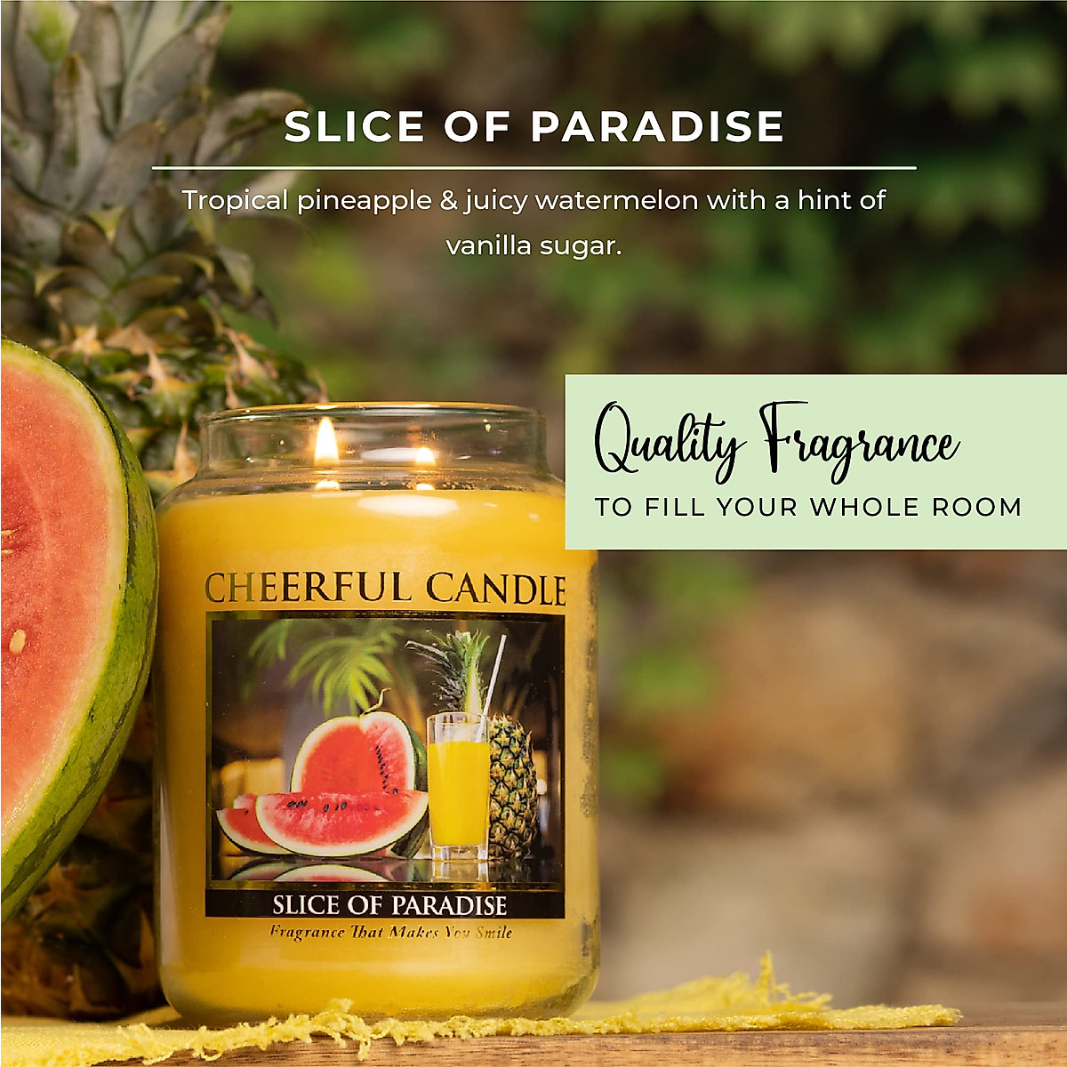 A Cheerful Giver - Slice Of Paradise Scented Glass Jar Candle (24 oz) with Lid & True to Life Fragrance Made in USA