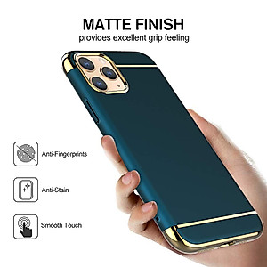 RORSOU iPhone 11 Pro Max Case, 3 in 1 Ultra Thin and Slim Hard Case Coated Non Slip Matte Surface with Electroplate Frame for Apple iPhone 11 Pro Max (6.5")(2019) - Dark Green