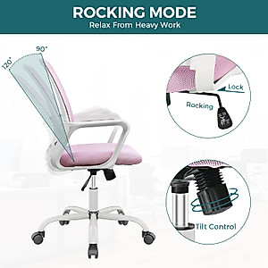Pink Office Chair Ergonomic Desk Chair Mesh Home Office Desk Chairs Computer Chair Mid Back Task Chair with Armrests Lumbar Support