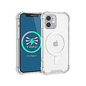 TORU MX Slim for iPhone 12 Mini Magnetic Case, Compatible with Magsafe, Hybrid Transparent HD Clear Case with Crossbody Strap, Scratch Resistant, Air Bumper Shock-Absorbing Corners - Clear