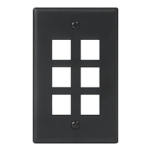 ICC 6-Port Faceplate for Keystone Connectors, Single Gang Outlet Box, Wall Plate for Networking and Home Installations, Durable and Easy to Install, Black, Single