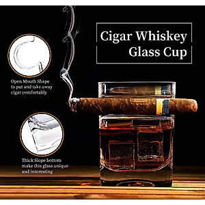 Whiskey gift set for men cigar glasses gift set of 2 Old Fashioned Square Glasses with intended cigar rest, Granite Chilling Rocks, Tongs, Velvet Pouch and cigar Cutter. gift set for men, dad, husband