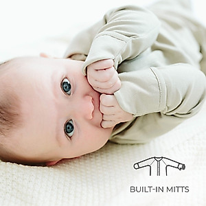 Goumijamms, Smart Baby Gown Made with Organic Material with Scratch Prevention Mitts and Foot Pockets (Drops Pink, 0-3 Months)