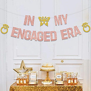 Rose Gold Glitter We're Engaged Banner, Bridal Shower Engagement Party Decoration, In My Engaged Era Banner, Happy Engagement Party Supplies