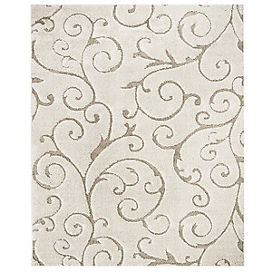 SAFAVIEH Florida Shag Collection Area Rug - 8' x 10', Cream & Beige, Scroll Design, Non-Shedding & Easy Care, 1.2-inch Thick Ideal for High Traffic Areas in Living Room, Bedroom (SG455-1113)