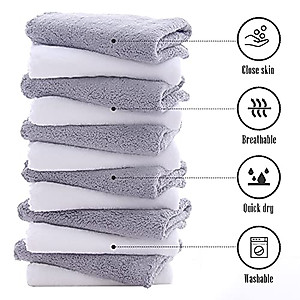 TENSTARS 12 Pack Premium Washcloths Set - Quick Drying- Soft Microfiber Coral Velvet Highly Absorbent Wash Clothes - Multipurpose Use as Bath, Spa, Facial, Fingertip Towel (Grey and White)