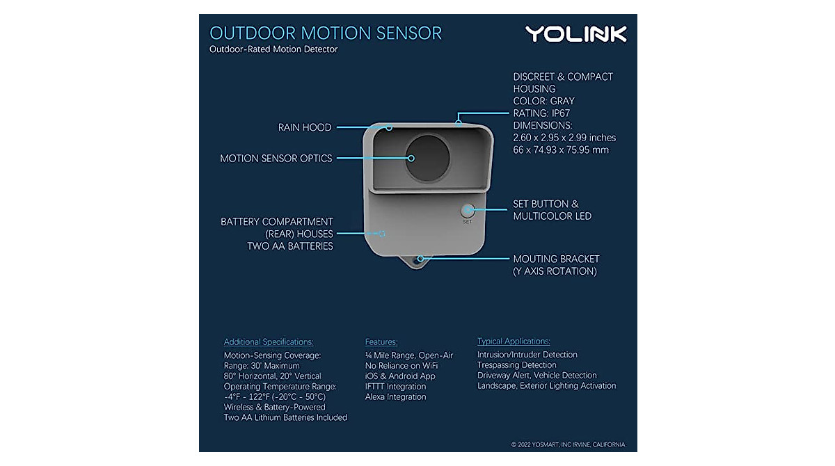 YoLink Outdoor Motion Detector - Up to 1/4 Mile Range