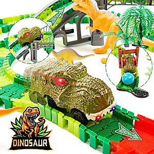 BEMITON Dinosaur Toys Race Car Track, Create a Dinosaur World Road Race, Flexible Dinosaur Track Toys Set, Christmas Birthday Gifts for 3 4 5 6 7 Years Old Boys Girls Kids