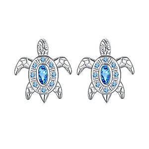925 Sterling Silver Sea Turtle Stud Earrings Cute Animals Stud Earrings with Cubic Zirconia for Women on Birthday, Christmas, Thanksgiving, Anniversary