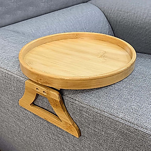 Couch Arm Table Tray, Wooden Sofa Tray Table, Durable Circular arm Tray with a Clip Design, Foldable Sofa Arm Tray, Armrest for Couch, Stable Sofa Arm Table for Eating and Drinking