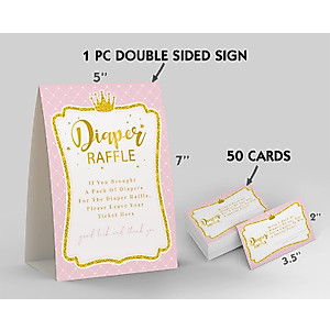 Diaper Raffle Tickets for Baby Shower Sign，Baby Shower Invitations with Diaper Raffle Cards - Baby Shower Games for Girl(1 Sign with 50 Raffle Tickets) Toctose012