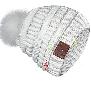 Wireless Beanie Headphone hat Women Winter Warm Knit Hats Cap Music Beanie with Headphones Built-in Stereo Speakers Mic for Outdoors Sports Running Skiing Woman Teenagers Her Snow White