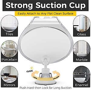HONEYBULL Shower Mirror Fogless for Shaving - with Suction, Razor Holder for Shower & Swivel, Small Mirror, Shower Accessories, Bathroom Mirror, Holds 2 Razors (Extra-Large White)