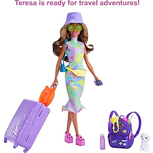 Barbie It Takes Two Doll & Accessories, Travel-themed Set with Puppy, Working Suitcase, Sticker Sheet & 10+ Pieces