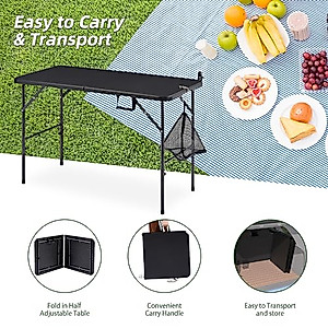 VECELO Folding Table 4 Foot Portable Heavy Duty Plastic, Easy to Storage, with Carrying Handle & Mesh Bag for Indoor, Outdoor Card, Picnic, Camping, Party, 1 Piece, Black