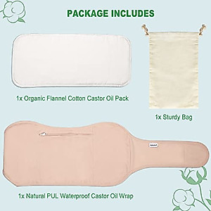 Castor Oil Pack, DEROWN Castor Oil Packs for Liver Detox, Less Mess Made of Organic Cotton Flannel & Waterproof PUL, Reusable Massage Castor Oil Pack Kit with Anti Oil Leak Design (Oil Not Included)