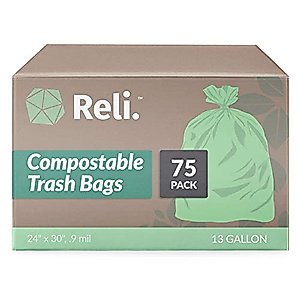 Reli. Compostable 13 Gallon Trash Bags | 75 Count | ASTM D6400 | Green | Eco-Friendly | For Compost