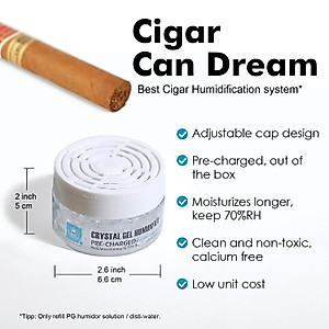 Crystal Gel Humidifier for Cigar Humidors (3 oz jar) -2 pack, Pre-filled PG Humidor Solution,Cigar Humidifier with Adjustable Cap,Keep 70% RH, Reusable Humidor Humidifier fit all Humidor Cigar Box