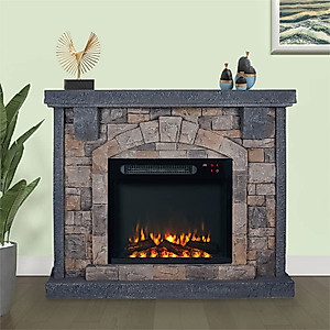 LIVILAND 45-Inch Freestanding Electric Fireplace with Faux Stone Mantel - Gray