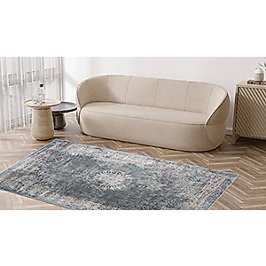 RugOver Machine Washable Area Rug, Pet Friendly & Resistant Indoor Carpet for Kitchen, Bathroom, Living Room (Ash/Champagne, 2' x 3')