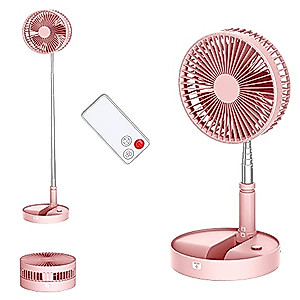 UN UNITEDTIME Desk and table fan, Air Circulator Fan Portable Travel Fans Battery Operated or USB Powered,Adjustable Height Foldaway with remote Control Timer, 4 Speed Settings (Pink)
