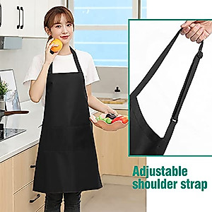 Fyy Bib Apron, Adjustable Kitchen Apron with 2 Pockets, Chef Apron Waitress Apron Cooking Apron BBQ Apron for Women Men, Polyester Bulk Apron for Kitchen Cafe BBQ Restaurant Black