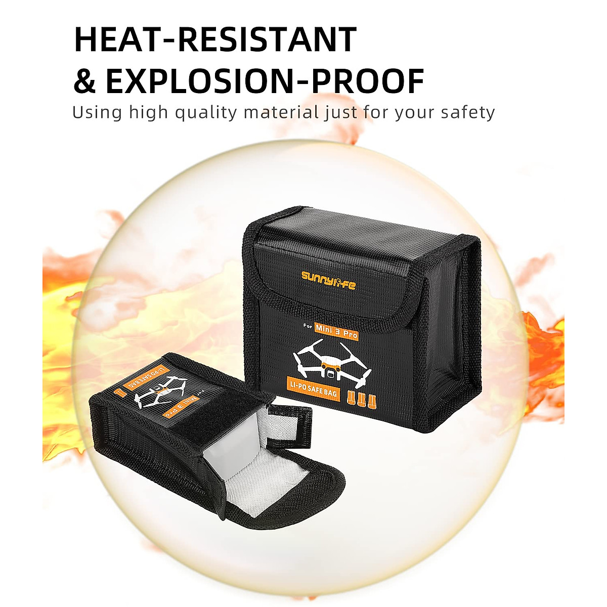 Anbee Lipo Battery Safe Bag Fireproof Safety Charging Storage Bag Compatible with DJI Mini 3/3 Pro RC Drone (Large, For 3pcs batteries)