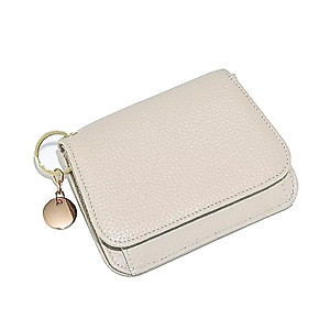 Mudono Small Wallet for Women RFID Blocking Genuine Leather Card Case Slim Tri-Fold Wallet with Zipper Pocket and Keychain