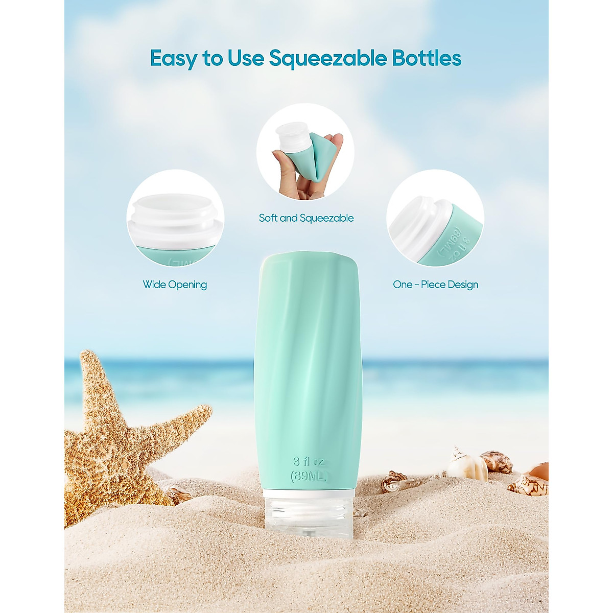 Morfone Travel Bottles for Toiletries, 3oz TSA Approved Travel Size Containers Leak Proof Squeezable Travel Accessories Refillable for Shampoo Conditioner Lotion Liquids(4Pack)