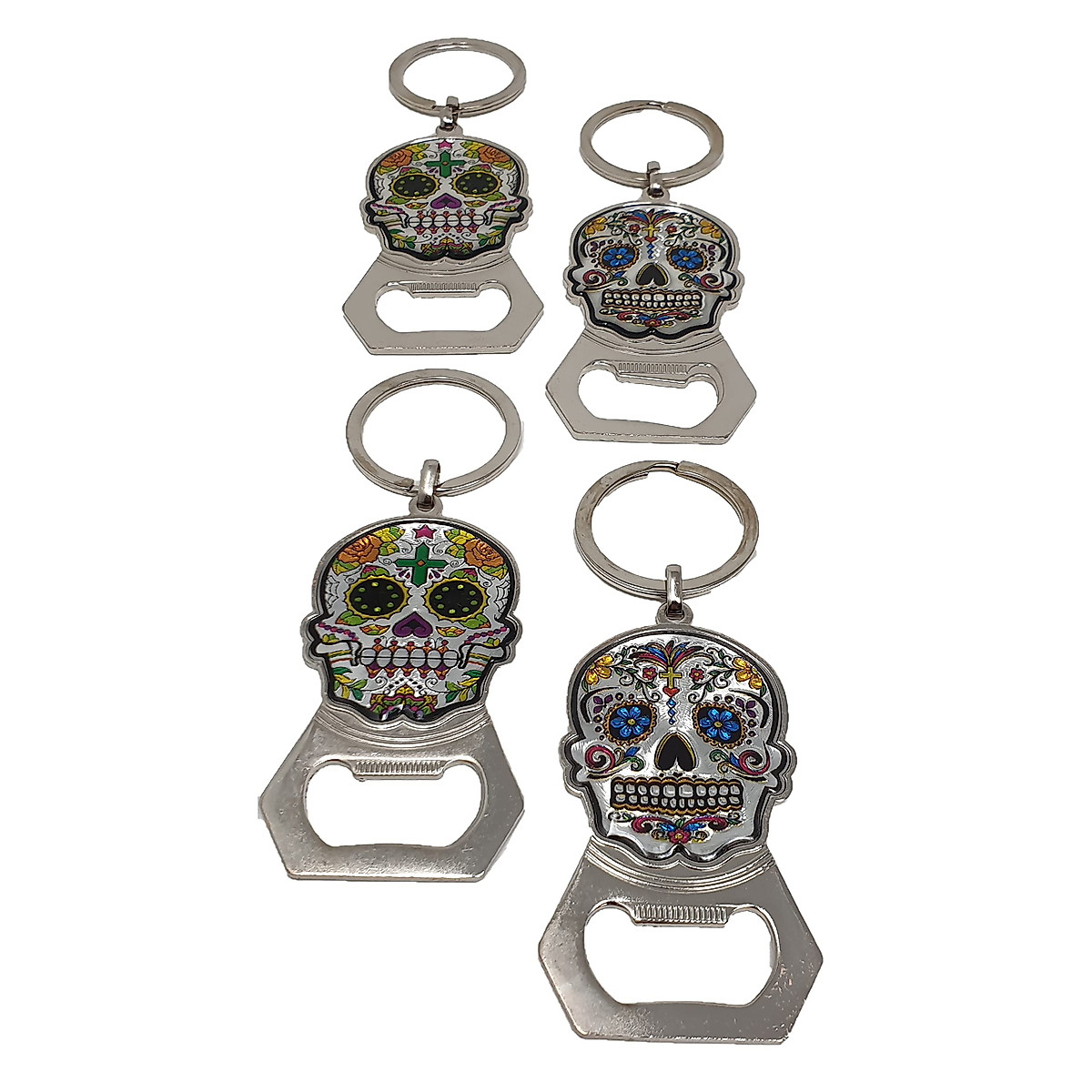 Arimex Day of the Dead Sugar Skull Keychain Bottle opener 12 Pcs. Mexican party favor Dia de los muertos sugar skulls key chains beer bottle opener. (Sugar Skull 3) (SK1)