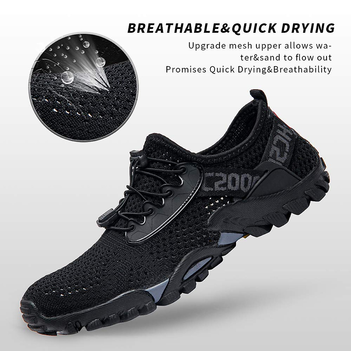 SOBASO Men Water Shoes Women Water Hiking Swim Beach Quick Drying Shoes for Sailing Kayaking Surfing All Black
