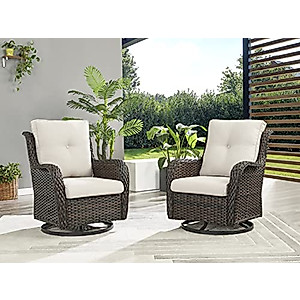 Rilyson Wicker Rocking Chair Swivel Chairs - 2 Piece Rocker Patio Chairs Set Rattan Rocking Chair for Outdoor Porch Deck Garden Backyard (Brown/Beige)