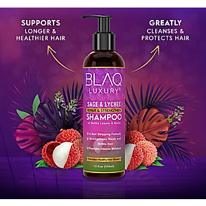 Blaq Luxury Sage & Lychee Repair and Strengthen Shampoo - Infused with Biotin and Nettle - Sulfate-Free Formula for All Hair Types - Promotes Hair Repair, Growth, and Scalp Health - 12 fl oz