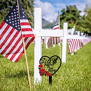 ZPhomeing Grave Decorations with Heart and Flower for Loss Dad Metal Cemetery Memorial Plaques Sympathy Grave Markers - Black Decorative Garden Cemetery Stake