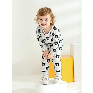 Toddler Baby Boy Clothes Infant Long Sleeve Bear Print Tops + Pants Sweatsuit Outfits (6-9 Months) Grey