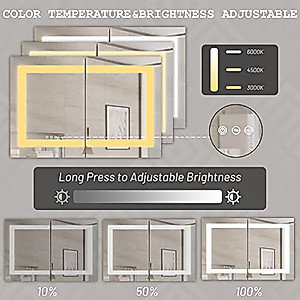 LIGMIRR Bathroom Medicine Cabinet with Lights, 36×24 Inch LED Medicine Cabinet with Mirror, Wall Cabinet with Shelves, Double Door Lighted Medicine Cabinet with Defogger, Dimmable, Wall Mount