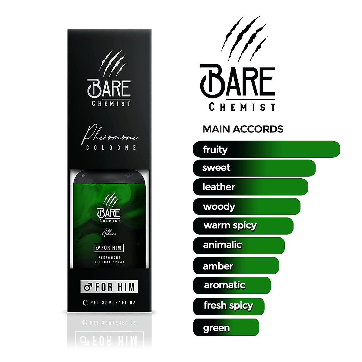 Bare Chemist Allure Pheromone Cologne Perfume for Men [Long Lasting Spray] - Pheromones Perfumes Cologne for Him - Concentrated Perfume 1oz