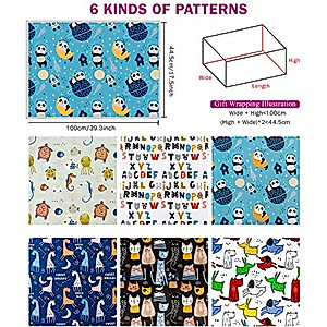 WRAPAHOLIC Wrapping Paper Sheet - Cute Animal Design for Birthday, Holiday, Party, Baby Shower - 1 Roll Contains 6 Sheets - 17.5 inch X 39.3 inch Per Sheet
