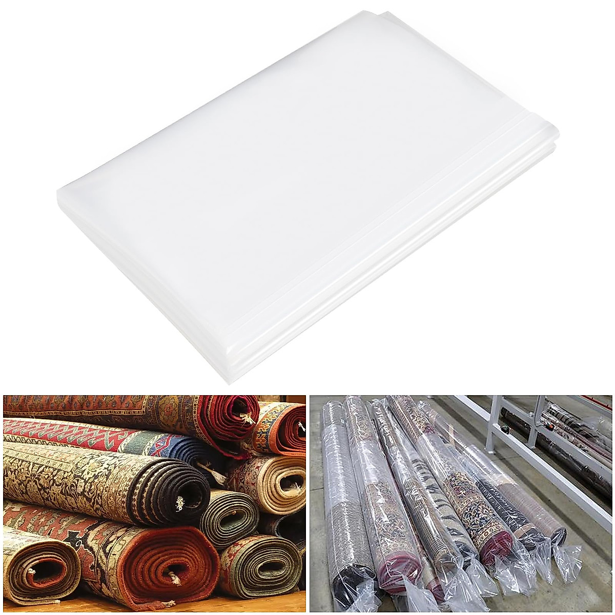 Rug Storage Bag, Pack of 3, Fit for Rolled Rug up to 10'x 14', Clear Plastic Rug Bags for Carpets Runners Perfect for Rug Storage/Moving/Packing/Shipping and Other Foldable Large Objects