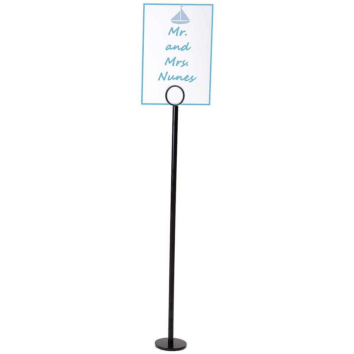 Displays2go Stainless Steel Table Place Card Holders for Weddings with Round Coil Clip (Set of 10), 18" Tall Stands, Black