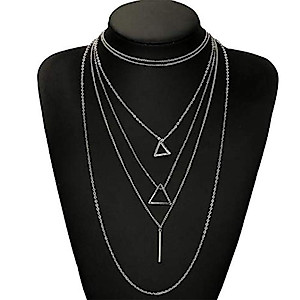 Anglacesmade Bohemia Layered Choker Necklace Silver Triangle Necklace Bar Necklace Geometric Necklace Bohemian Jewelry for Women and Girls