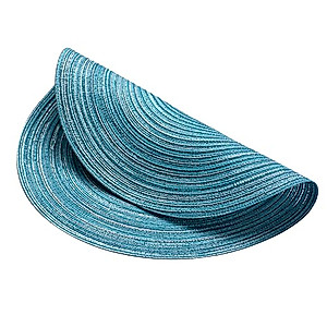 AHHFSMEI Round Placemats Set of 6 Round Braided Place mats 15 Inch Table Mats for Dining Tables Washable Heat Resistant Place mats for Party BBQ Christmas and Everyday Use (Blue Silver)