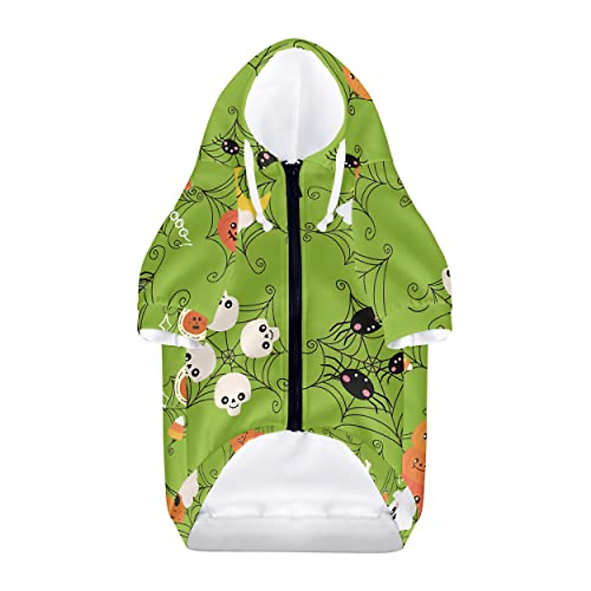 DDFS Halloween Dog Costumes Small Size Dog Hoodies Sweatshirt Print Spider&Ghost Fashion Design Green Doggy Jacket Pup Apparel Keep Warm Winter Dog Clothes Puppy Outfit for Halloween Party