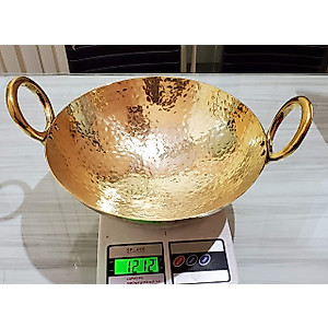 Pure Source India Heavy Duty Brass Kadhai, for Cooking Serving,(Brass Kadai 10 x 3.5 Inch)